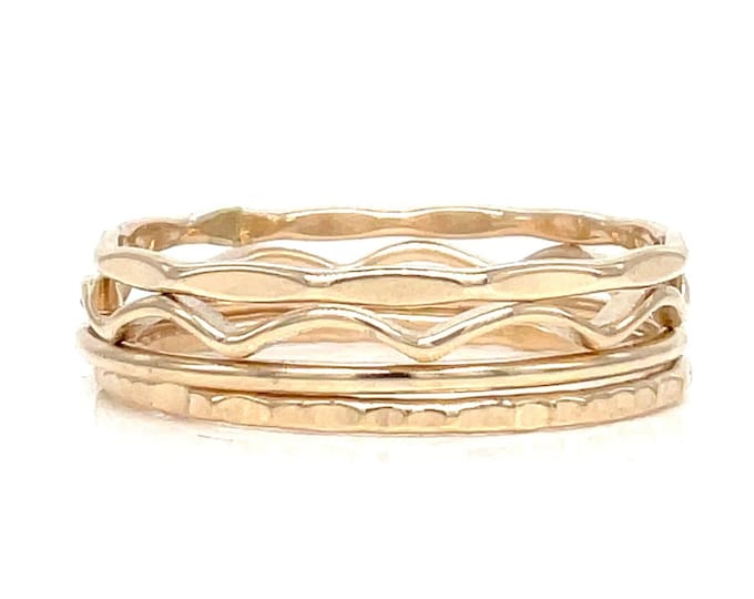 Textured Stacking Ring Set Hammered, Scalloped, Smooth, Ripple Finishes in Gold-filled, Rose ...