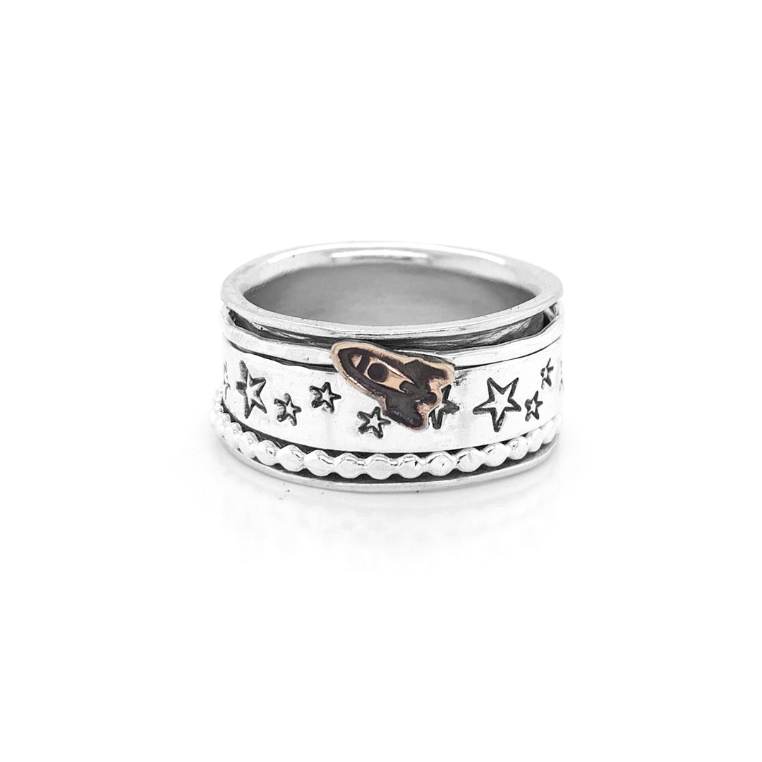 Rocketship and Stars Spinning Fidget Ring ~ Rotating Ring With ...