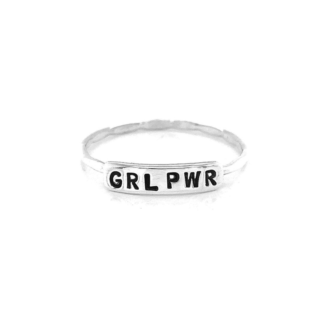 Handmade “girl Power” Text Plaque Stacking Ring | Empowerment Jewelry ...