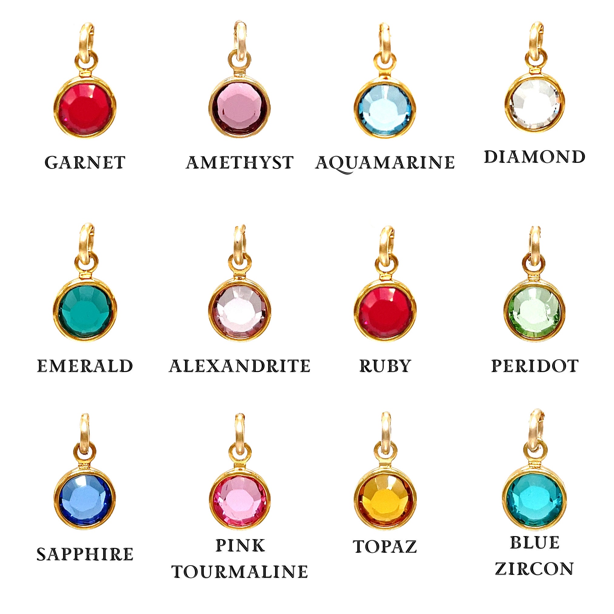 Crystal Birthstone Charms in Gold or Silver Tone - Customizable Month ...