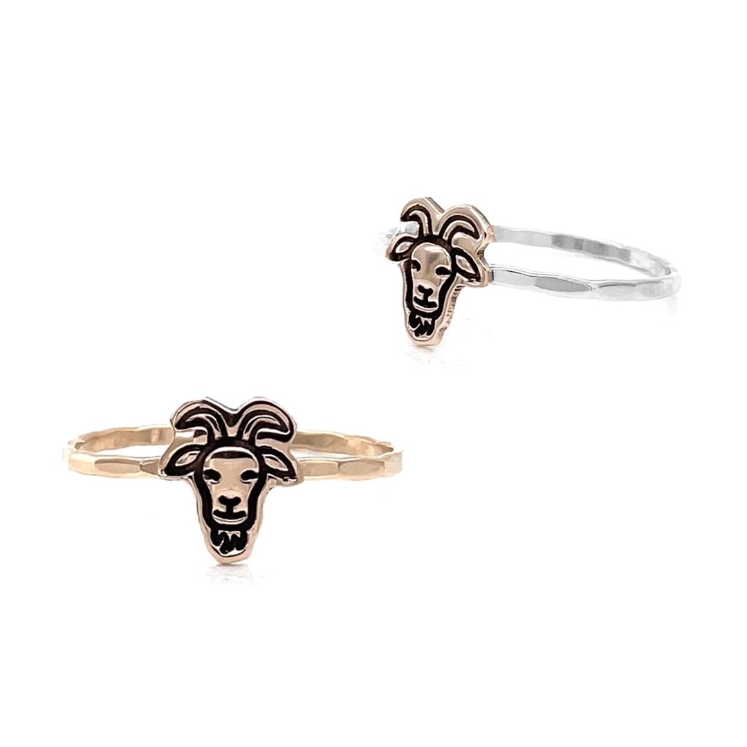 Handmade Goat Symbol Ring – Mixed Metal Stacking Charm - Etsy
