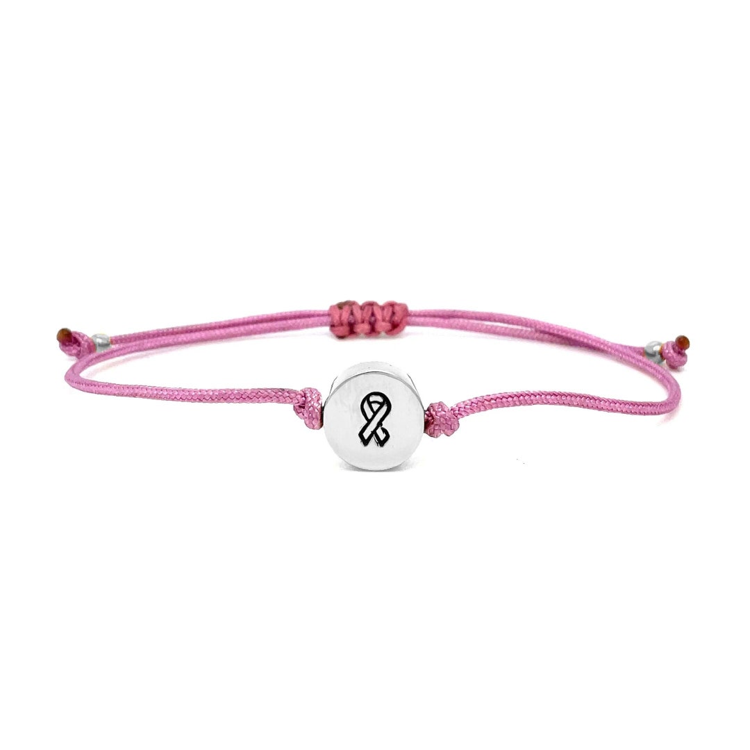 Handcrafted Breast Cancer Awareness Ribbon Charm Bracelet – Adjustable ...