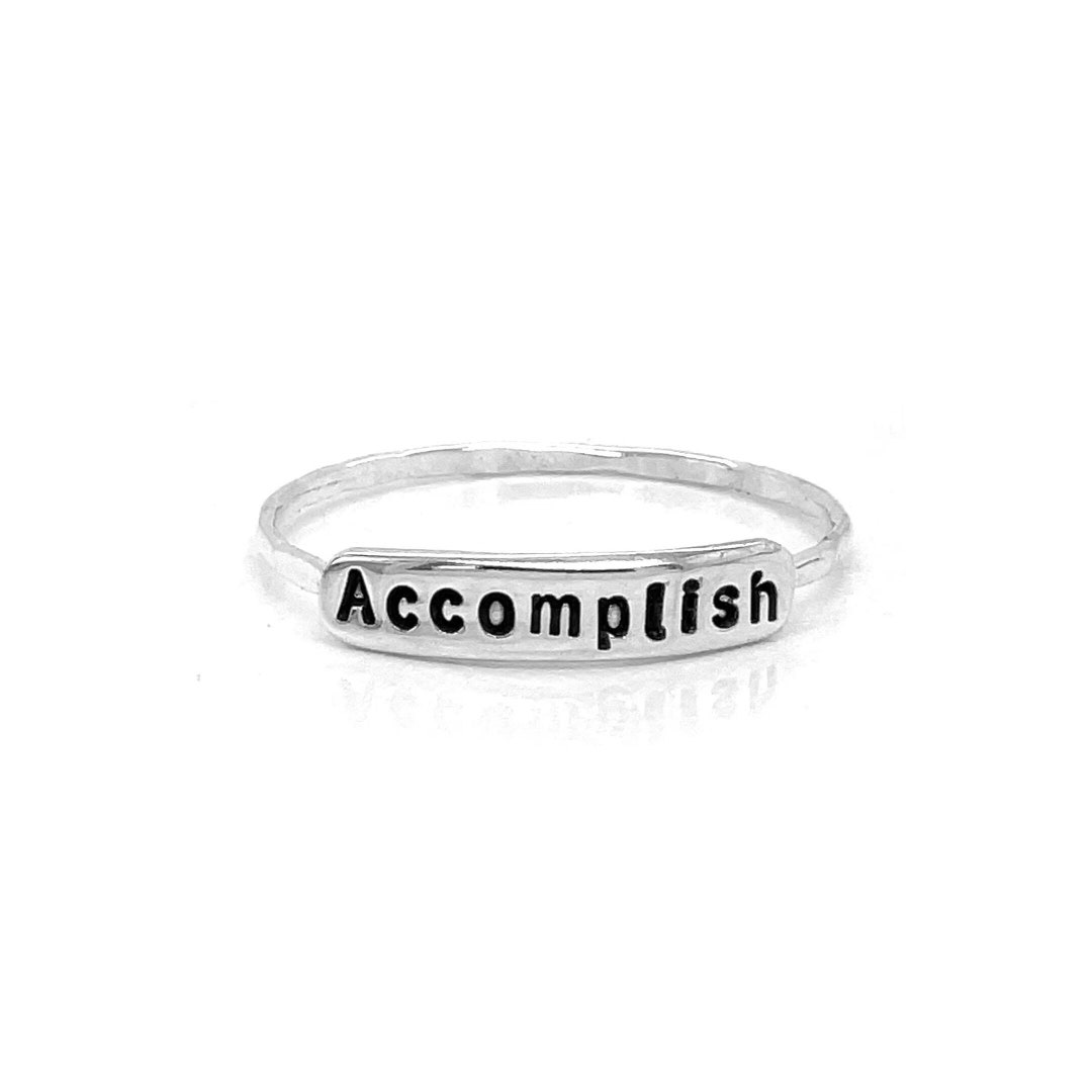 Personalized "accomplish" Mantra Plaque Ring – Customizable Motivation ...
