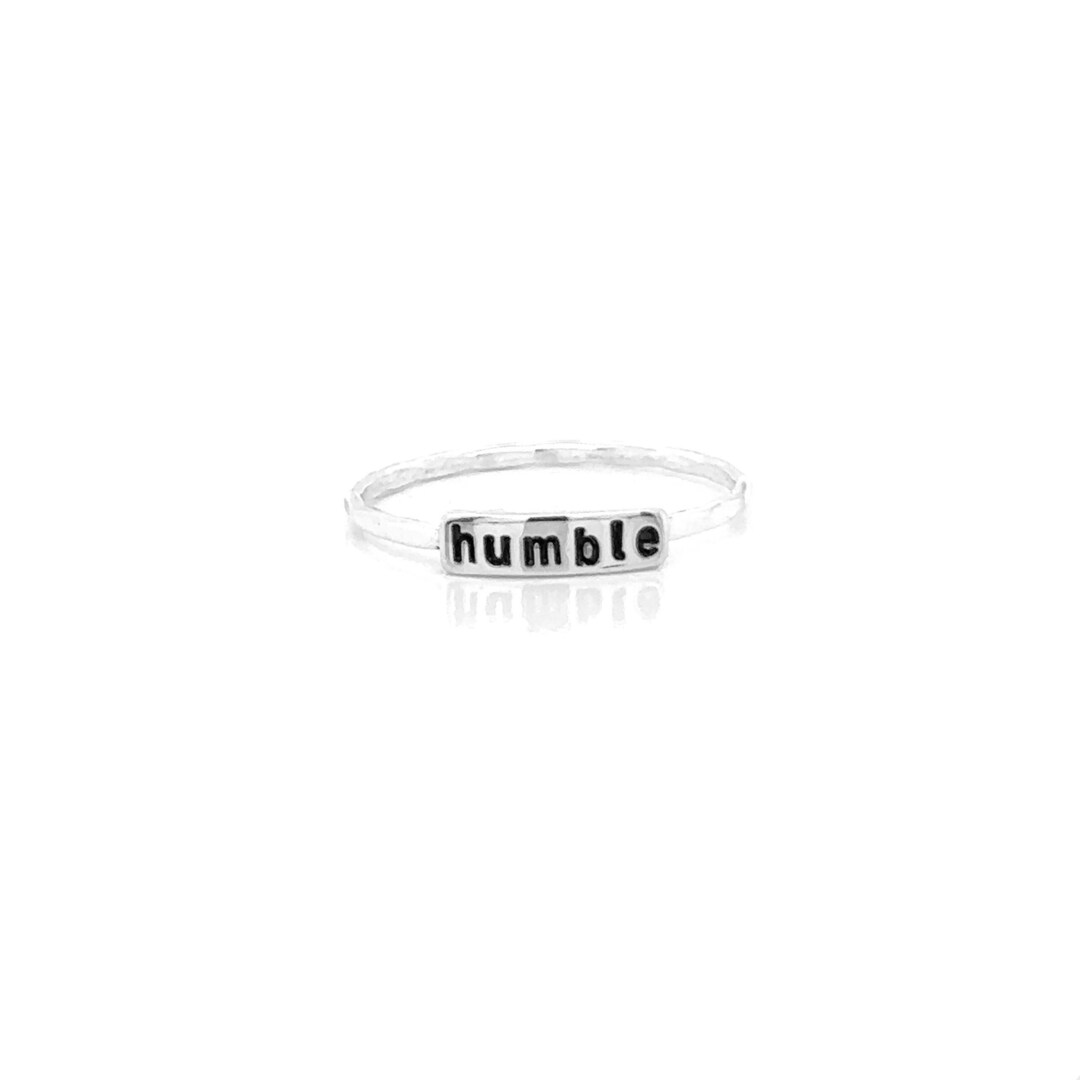 Word Ring Dainty Word Ring Word Rings Humble Stacking Ring Hand Stamped Humble Ring