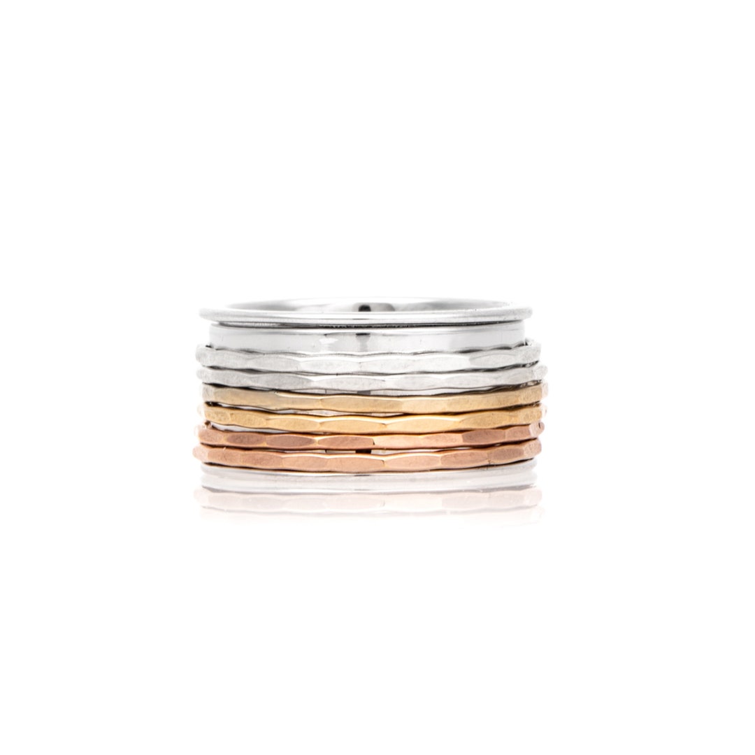 Handmade Interchangeable Ombre Spinner Ring - Mixed Metal Hammered ...