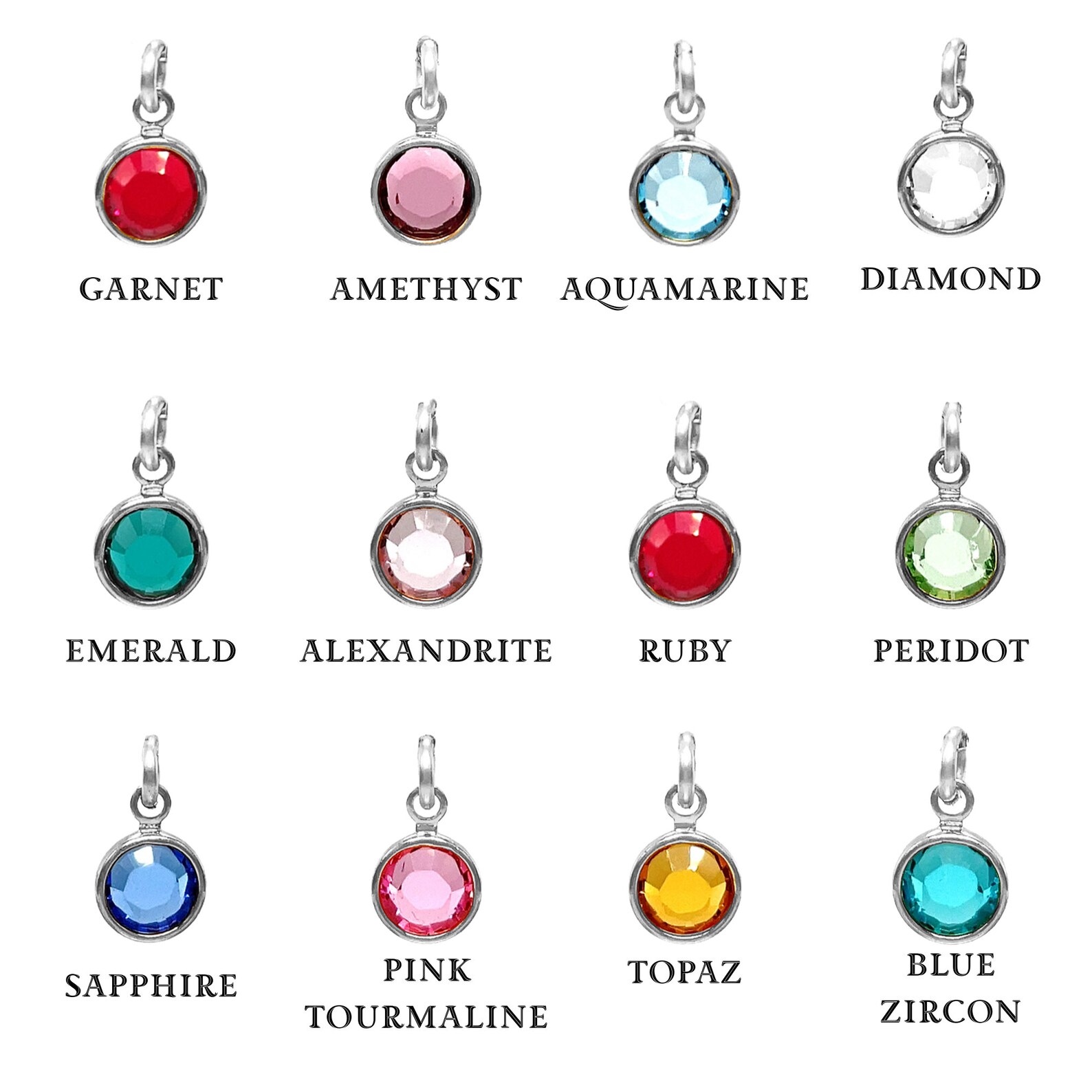Crystal Birthstone Charms in Gold or Silver Tone - Customizable Month ...