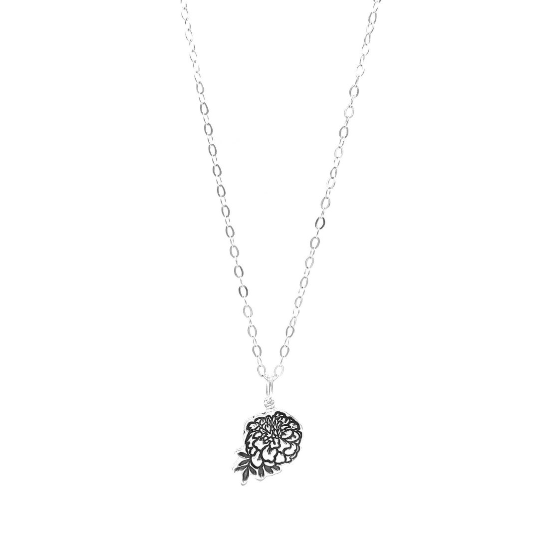 Sterling Silver Marigold Birth Flower Charm Necklace | October Birth ...