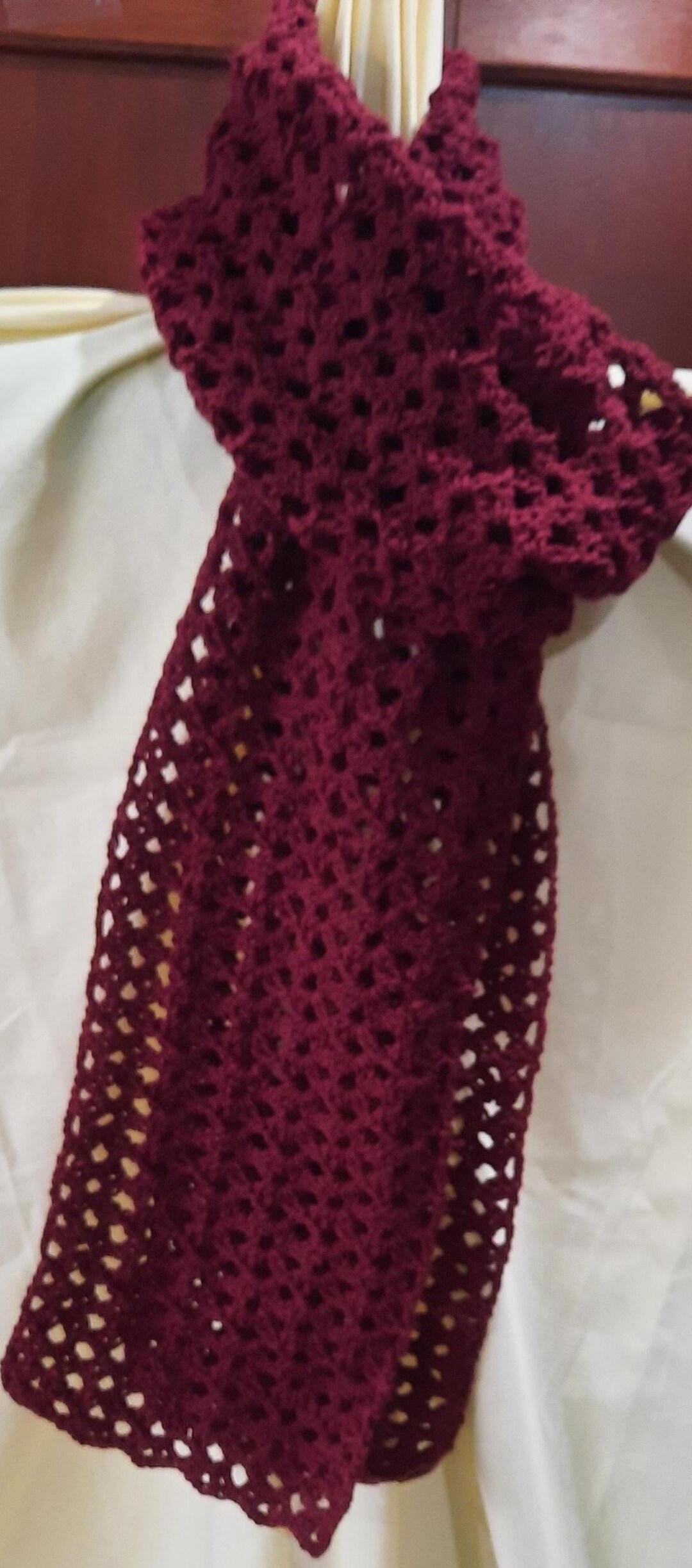 Handmade Crocheted "claret" Shell Stitch Scarf, Great for Women & Men ...
