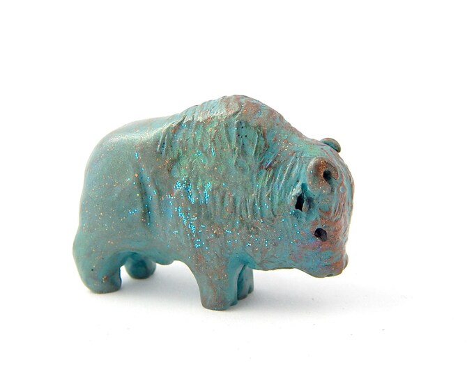 Coppery Buffalo Figurine, Hand-sculpted Bison, Copper Look, Turquoise ...
