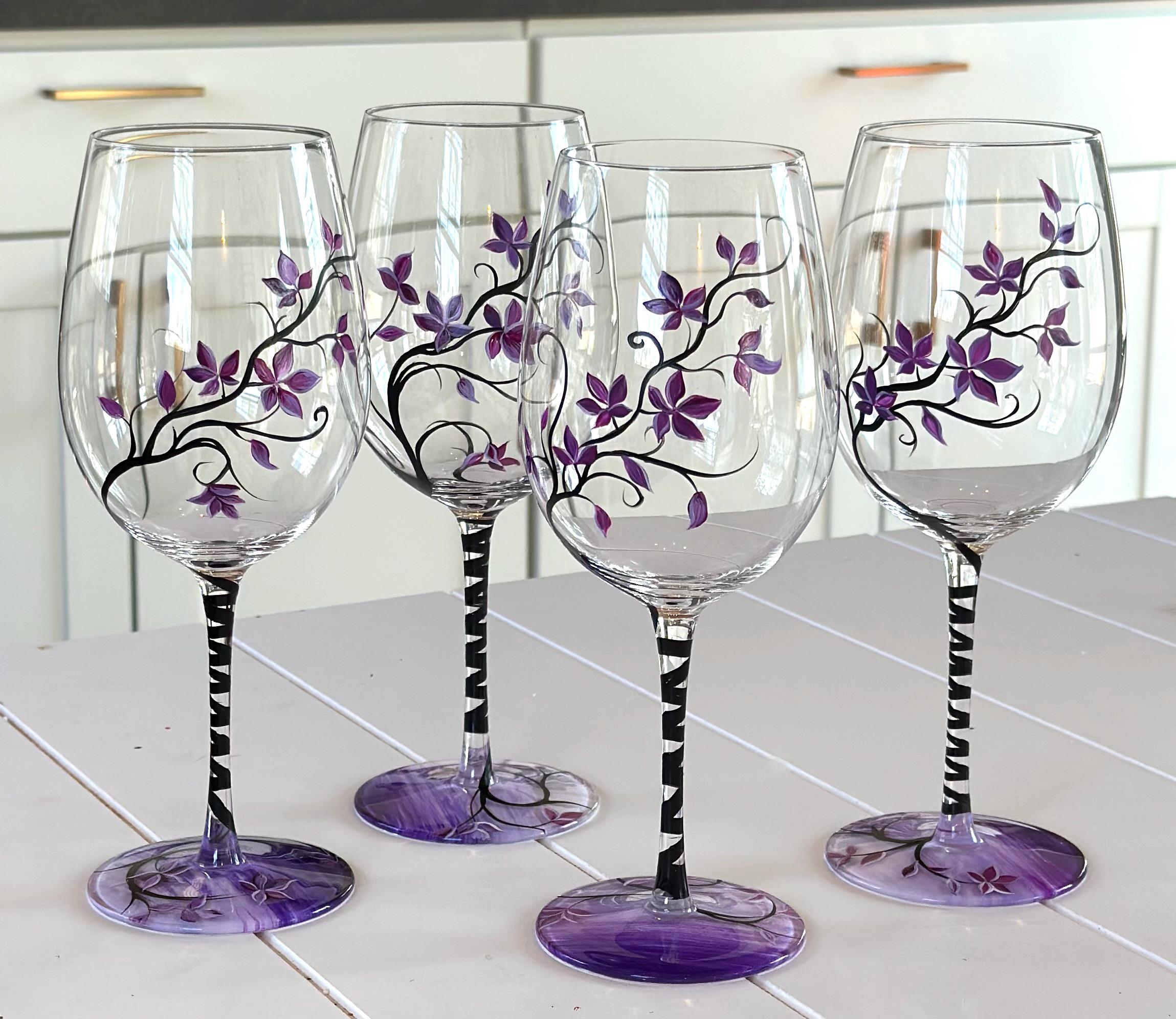 Hand Painted Wine Glass: Custom Floral Vines, Wedding Stemware - Etsy