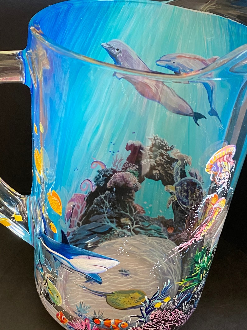 Ocean Themed Glass Pitcher Hand Painted Aquatic Underwater - Etsy