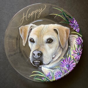 Pet Portrait Plate Hand Painted Glass Dog Cat Animal Memorial ...