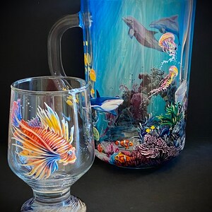 Ocean Themed Glass Pitcher Hand Painted Aquatic Underwater - Etsy