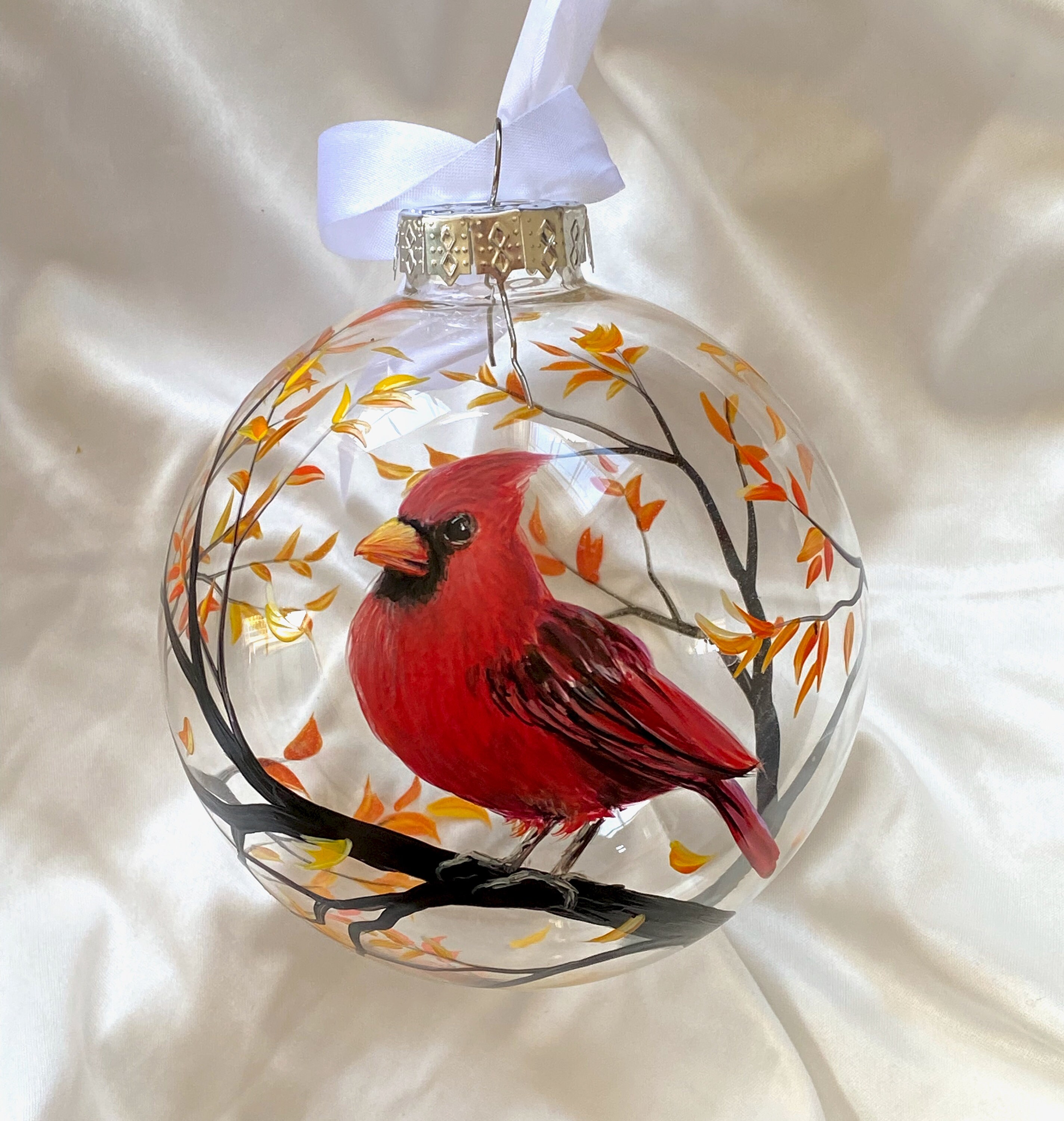 Cardinal Hand Painted Glass Ornament Globe Seasonal Fall or | Etsy