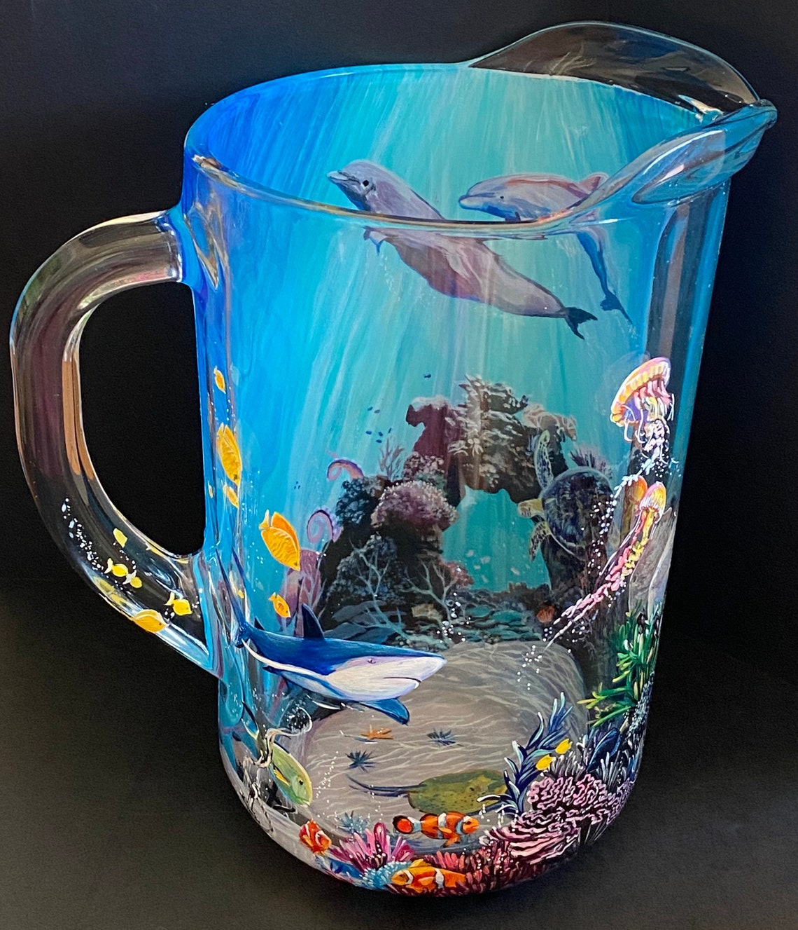 Ocean Themed Glass Pitcher Hand Painted Aquatic Underwater - Etsy
