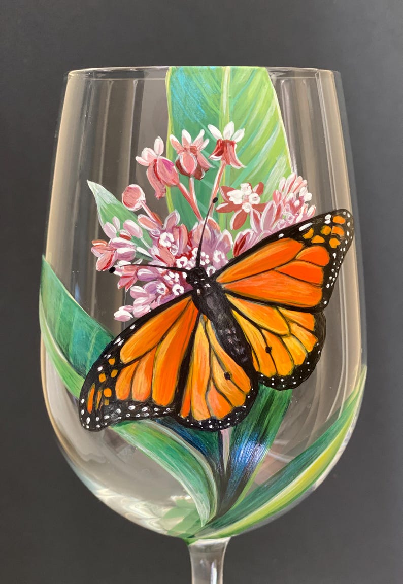 Hand Painted Insect Wine Glass: Custom Dragonfly, Butterfly Stemware ...