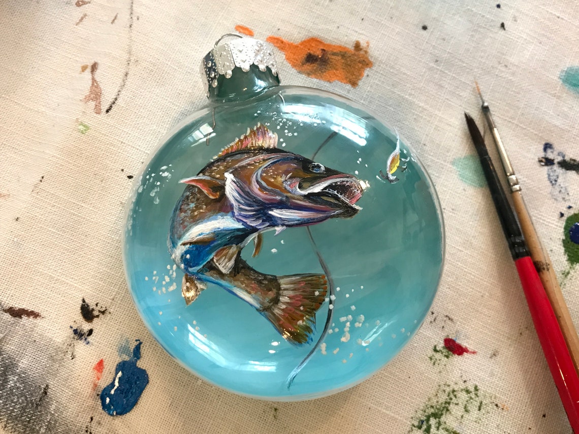 Bass Fishing Christmas Ornament Hand Painted Fish on Glass | Etsy