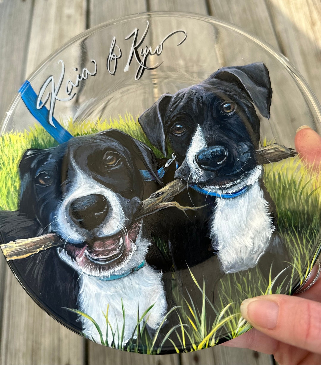 Pet Portrait Plate Hand Painted Glass Dog Cat Animal Memorial ...