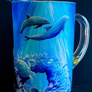 Ocean Themed Glass Pitcher Hand Painted Aquatic Underwater Nautical ...