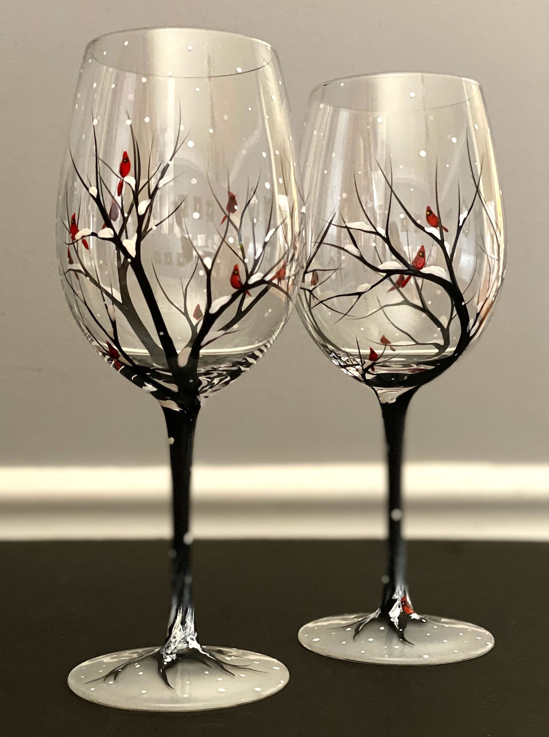 Hand Painted Cardinal Wine Glass: Winter Holiday Stemware - Etsy