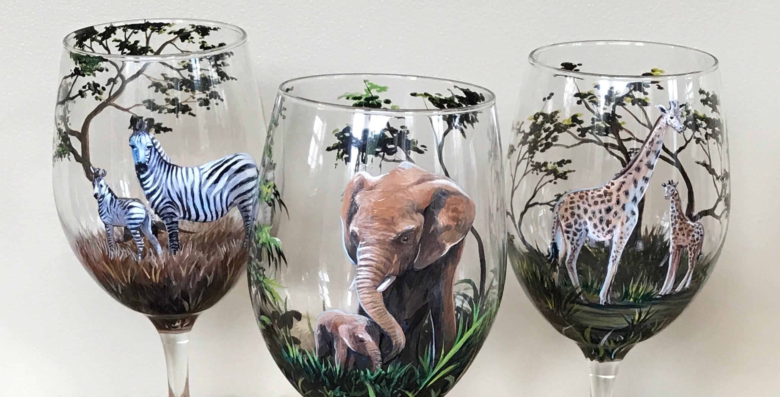 Safari Wine Glass Jungle Animals Hand Painted Elephant Giraffe | Etsy