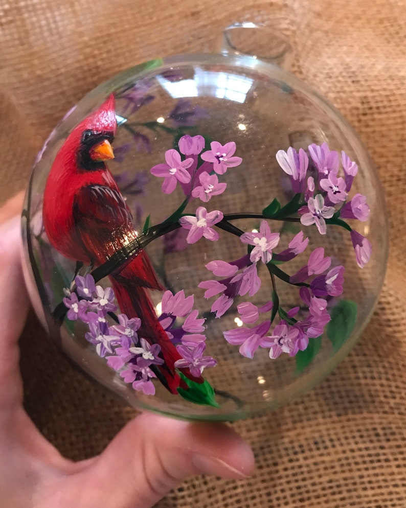 Cardinal Hand Painted Glass Ornament Globe Seasonal Summer - Etsy