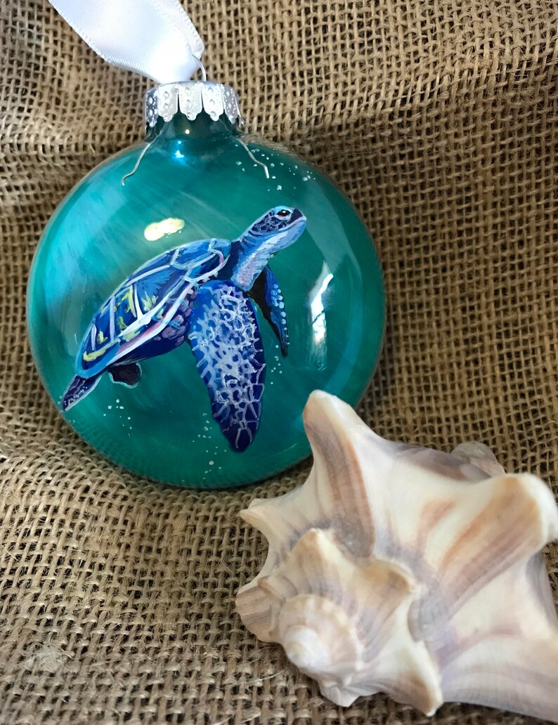 Sea Turtle Ornament Hand Painted Christmas Tree Decor Nautical | Etsy