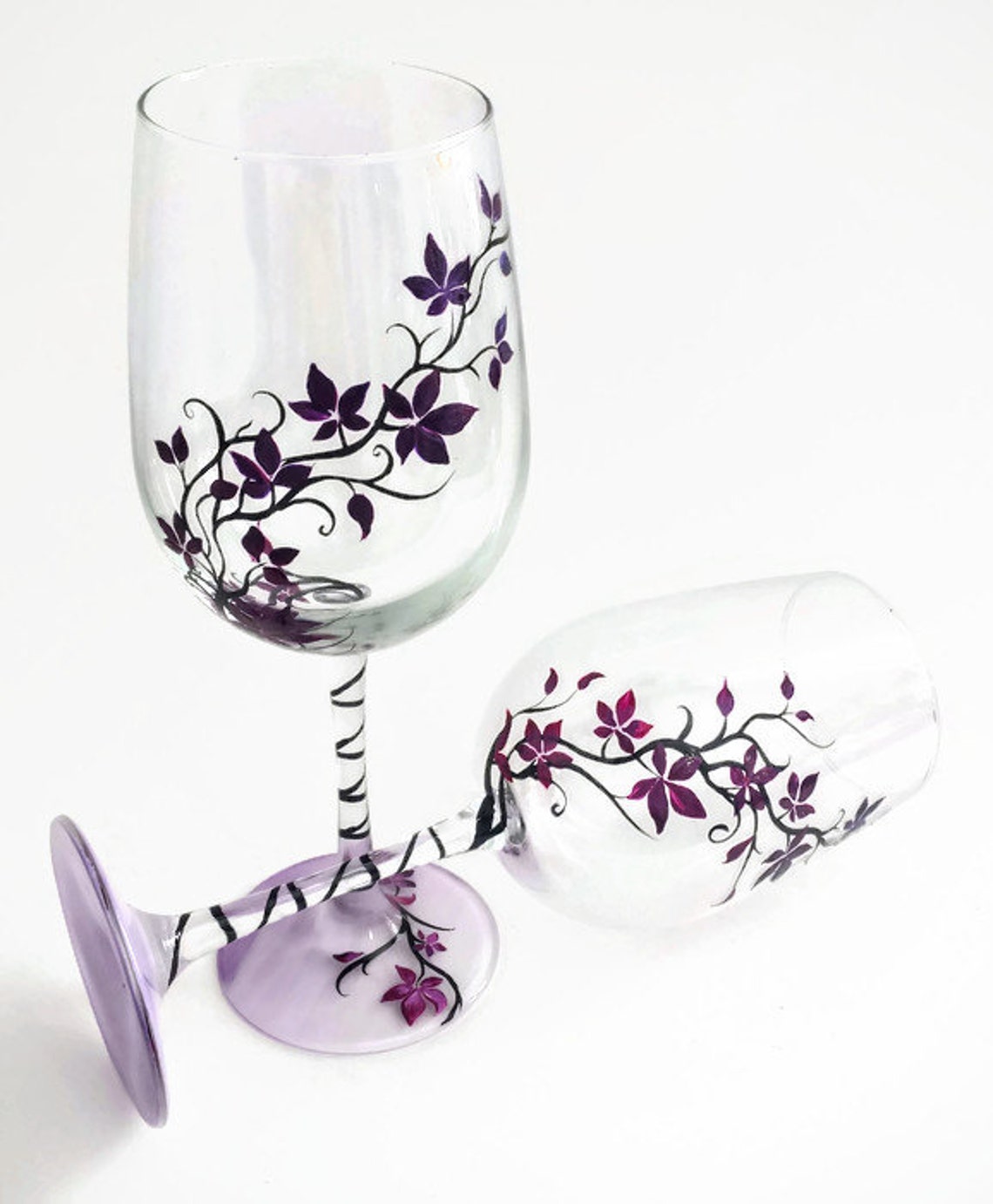 Hand Painted Wine Glass: Custom Floral Vines, Wedding Stemware - Etsy
