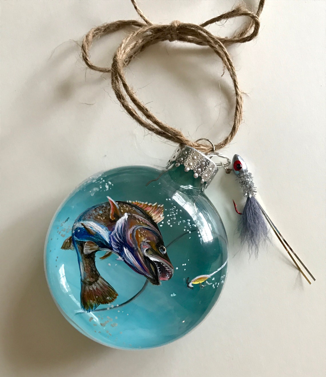 Bass Fishing Christmas Ornament Hand Painted Fish on Glass | Etsy