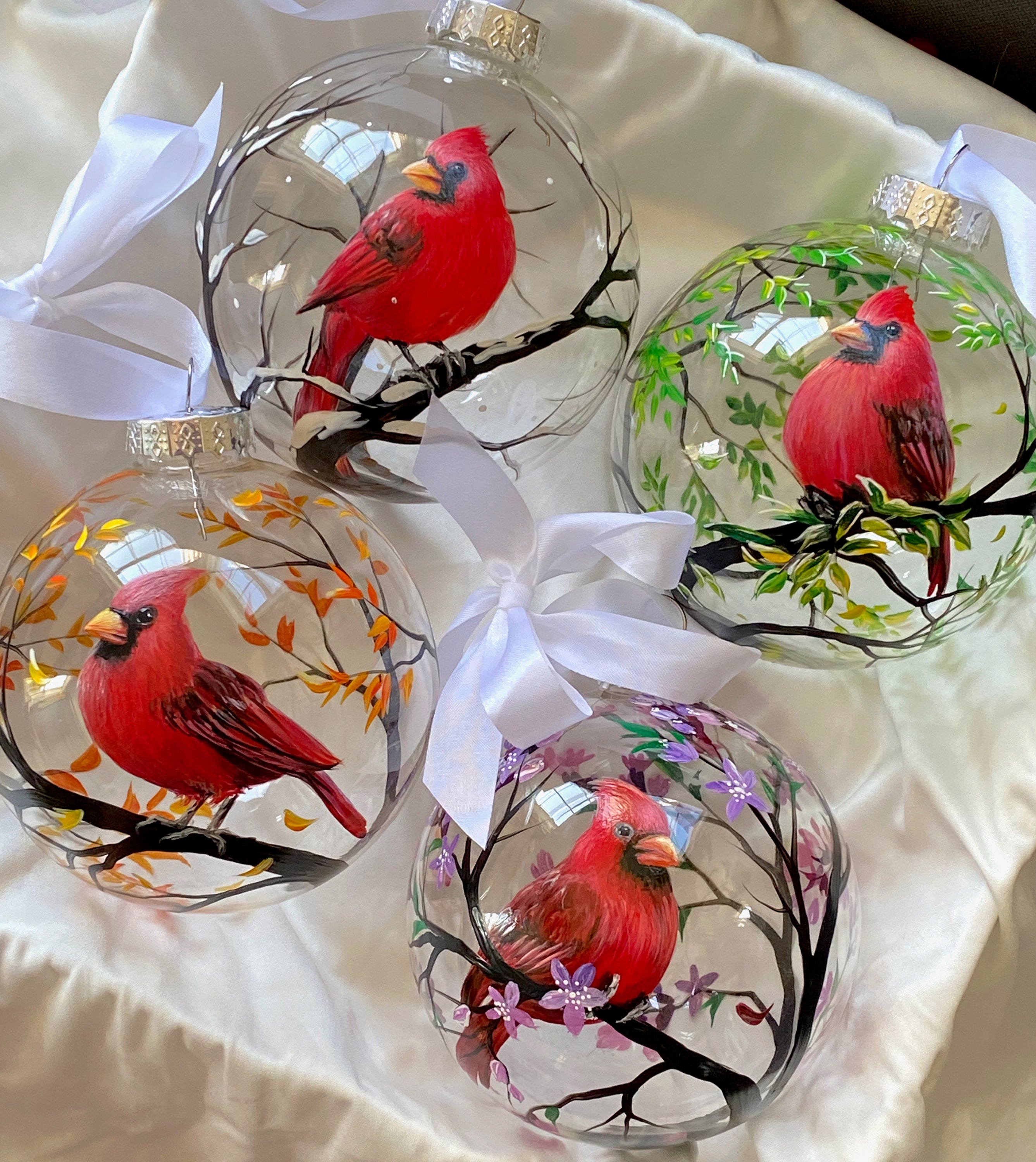 Cardinal Hand Painted Glass Ornament Globe Seasonal Fall or | Etsy