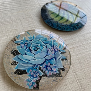 Hand Painted Glass Coasters Cut Plated Beveled Edge Disc Home Decor ...