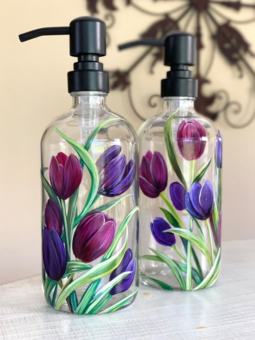 Tulip Soap Dispenser Hand Painted Glass Spring Floral Custom Colors ...