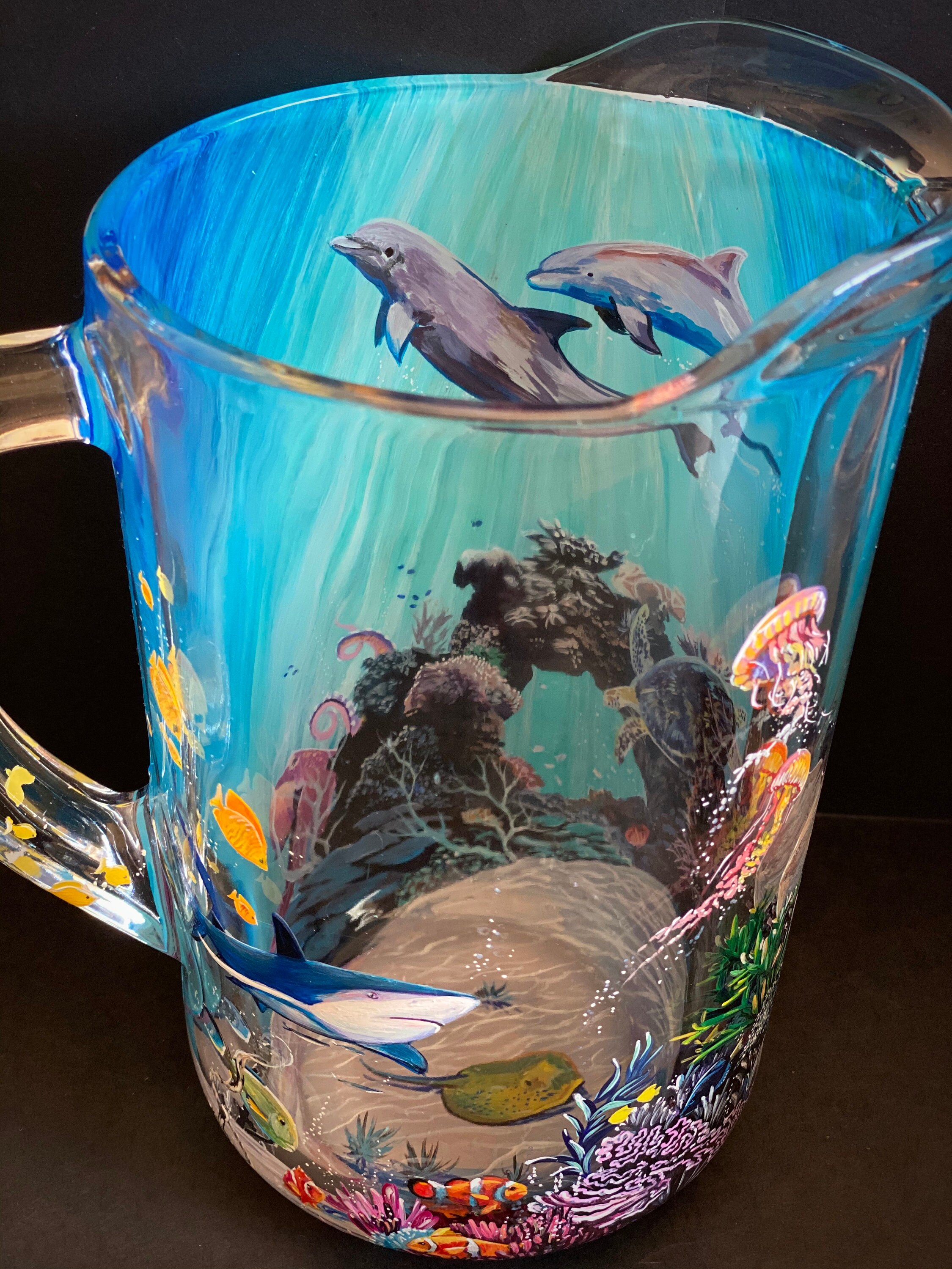 Ocean Themed Glass Pitcher Hand Painted Aquatic Underwater | Etsy