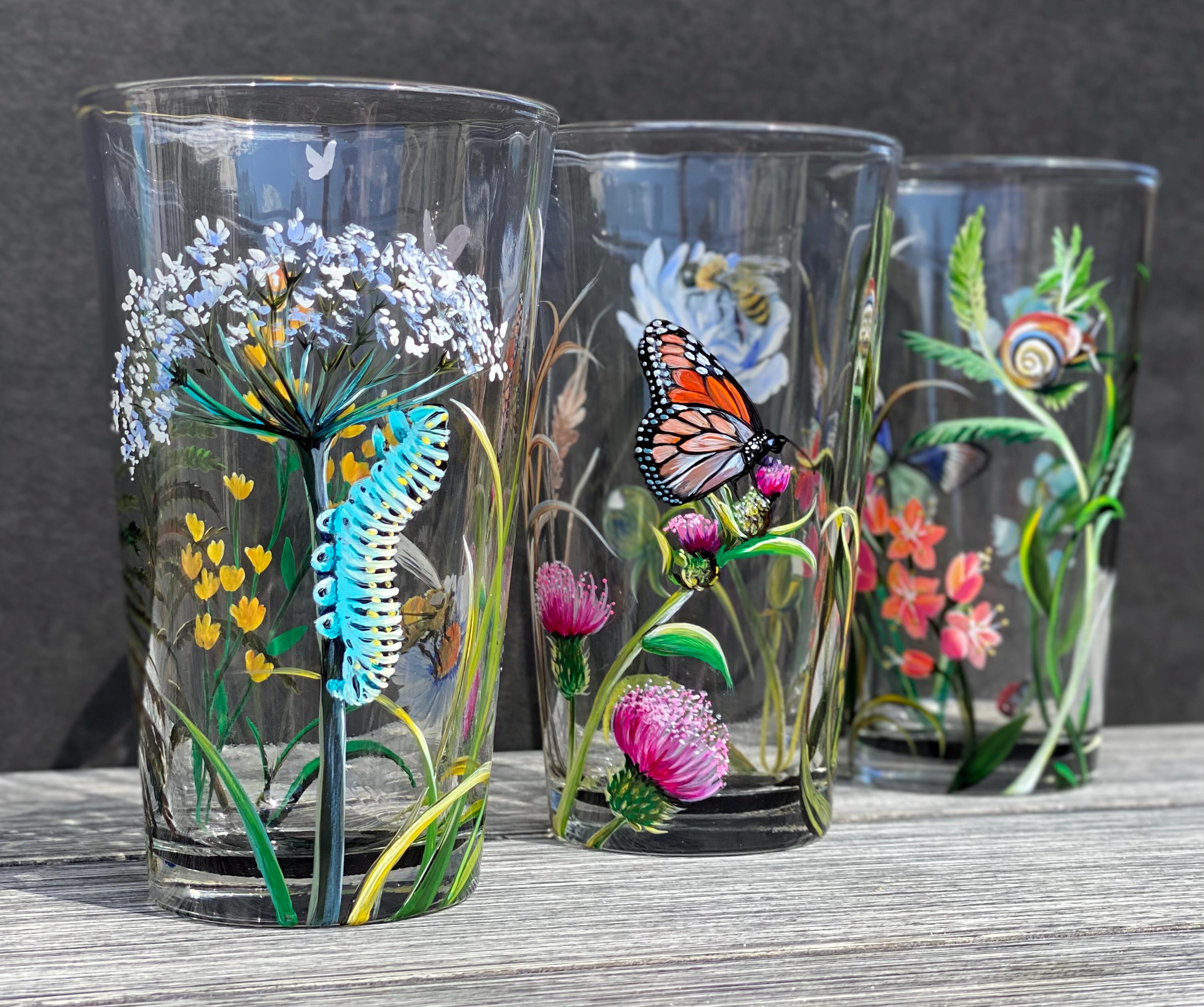 Hand Painted Insect Wine Glass: Custom Dragonfly, Butterfly Stemware ...