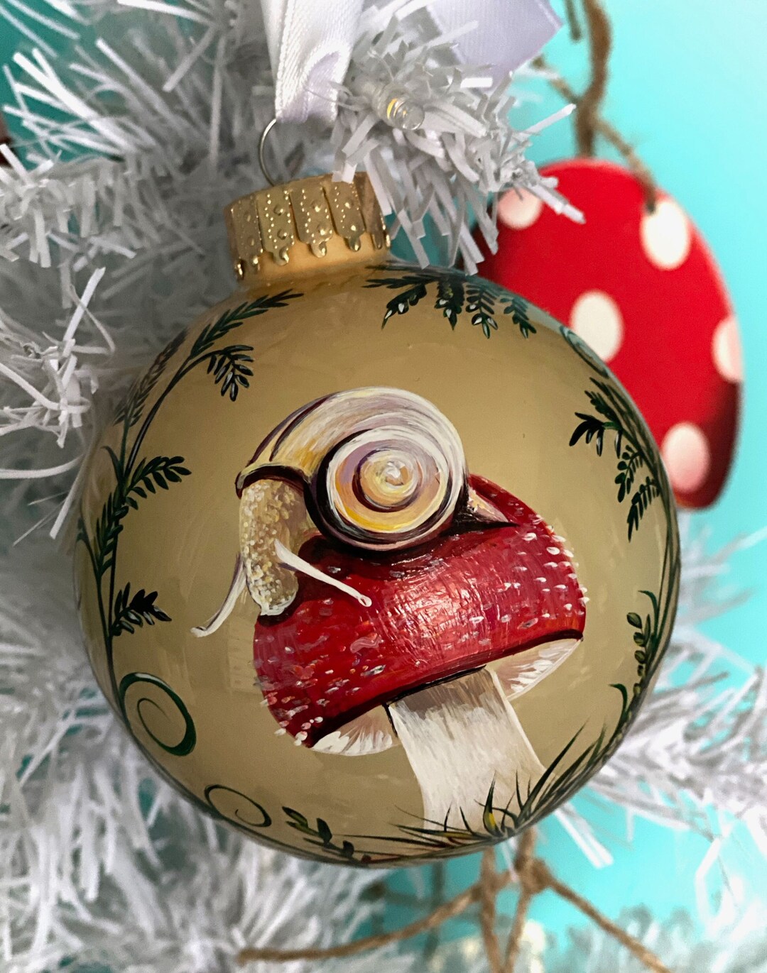 Mushroom Snail Hand Painted Glass Ornament Non Traditional Christmas ...