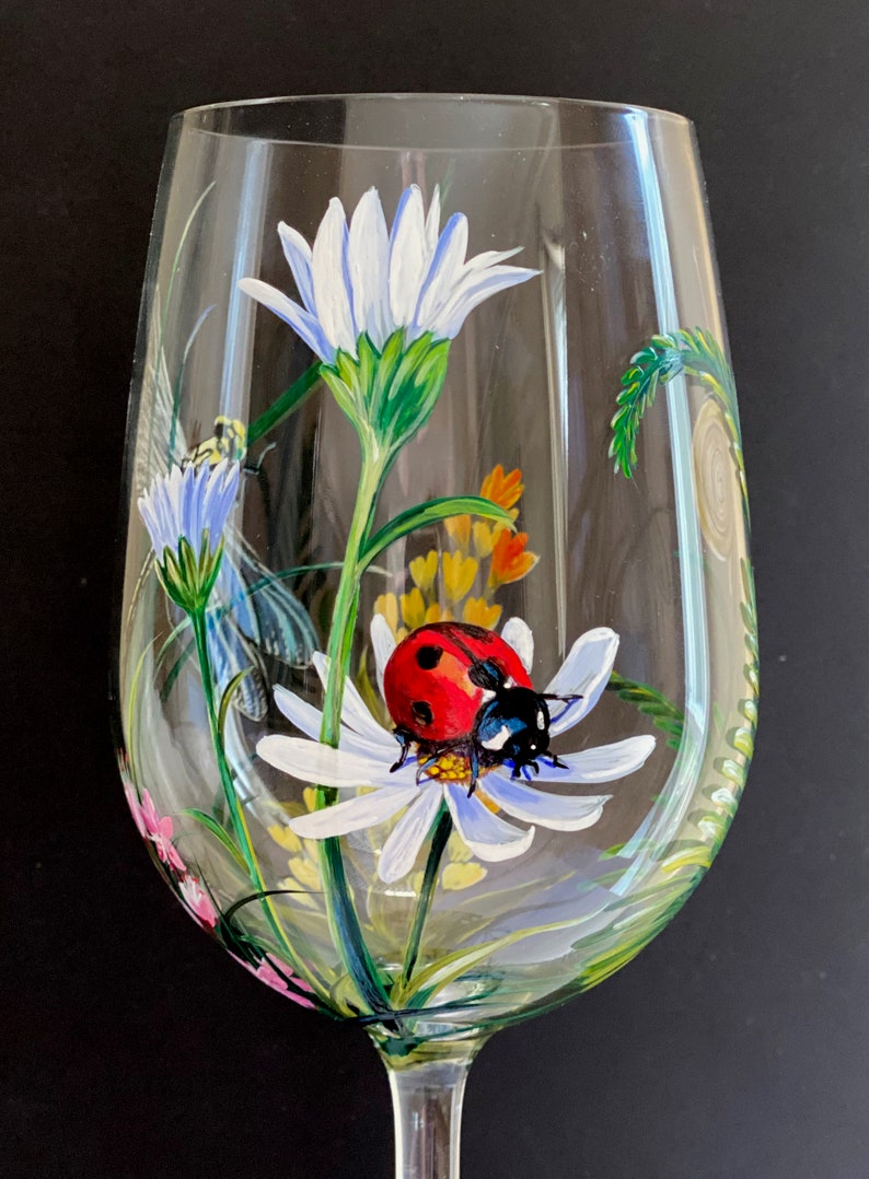 Insect Wine Glass Custom Hand Painted Outdoor Nature | Etsy