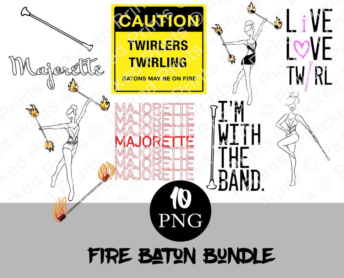 PNG Fire Baton Bundle 10 Files Digital Download Print Your Own Stickers ...