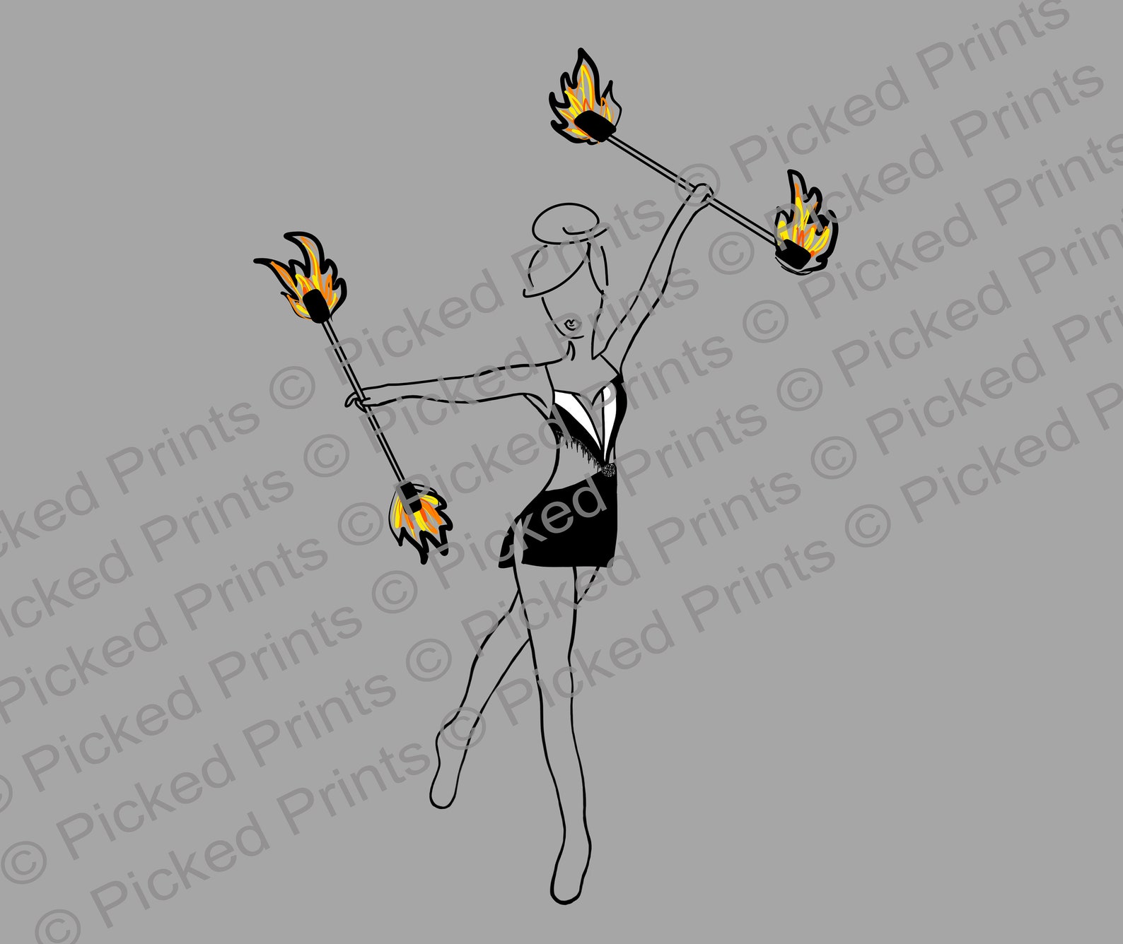PNG Fire Baton Majorette Sketch Bun Printable File Design for Digital ...