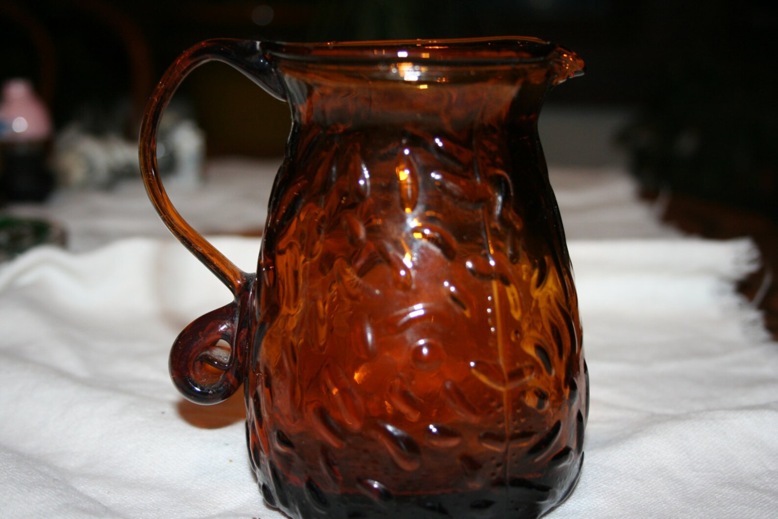 Amber Sculpted Glass Creamer/pitcher - Etsy