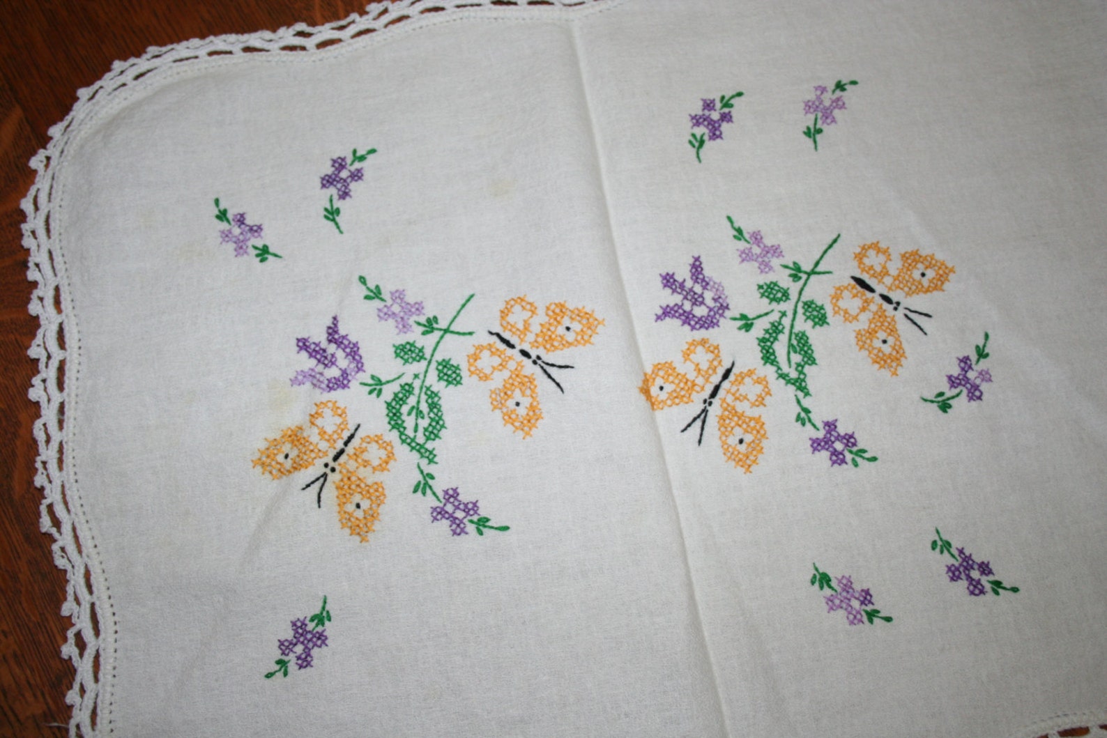 Embroidered Runner With Crocheted Edging - Etsy