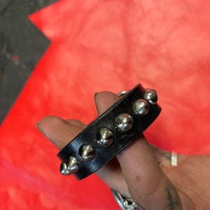 Cuff Bracelet Handmade Genuine Leather Stacker Single Row Tiny Cone ...