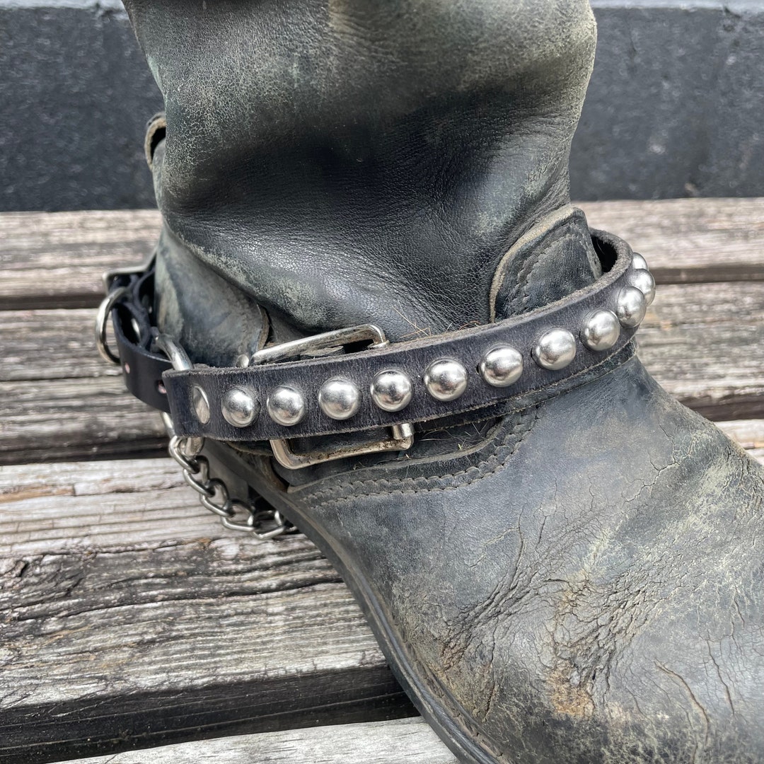Bootstrap Handmade Genuine Leather Punk Studded Dome Studs Buckle Biker ...