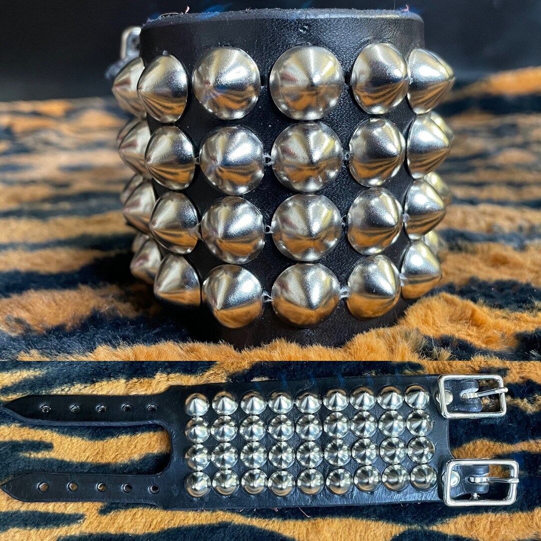 Cuff Bracelet Handmade Genuine Leather Studded Cone Studs Spikes Punk ...