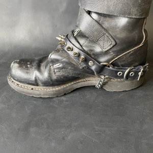 Bootstraps Handmade Spikes Spikey Genuine Leather Punk Goth Biker Boots ...