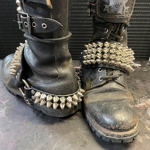 Bootstraps Boot Harness Handmade Genuine Leather Punk Studded Tall Uk ...