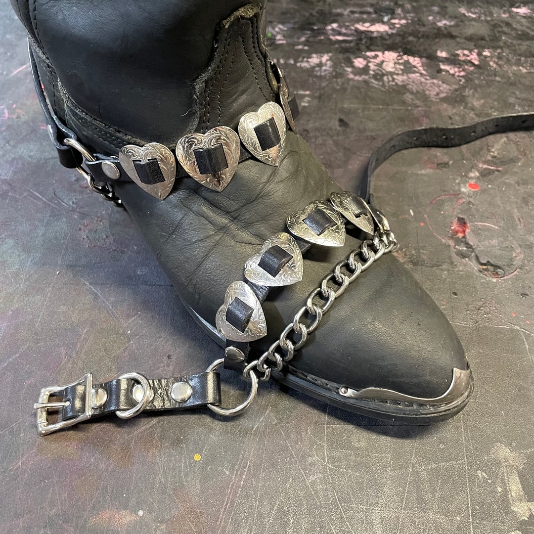 Bootstraps Boot Harness Handmade Genuine Leather Chain Heart Concho ...