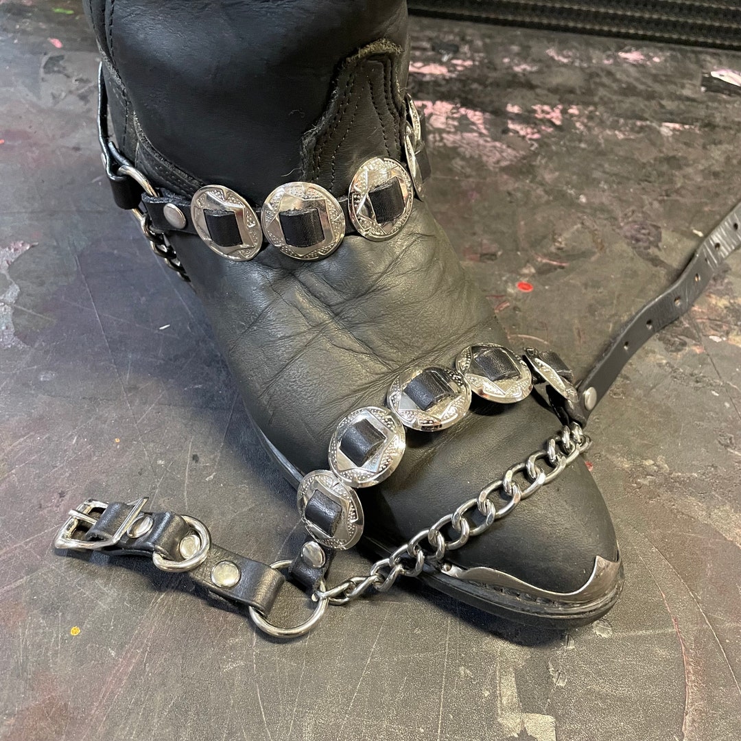 Bootstraps Boot Harness Handmade Genuine Leather Round Small Conchos ...