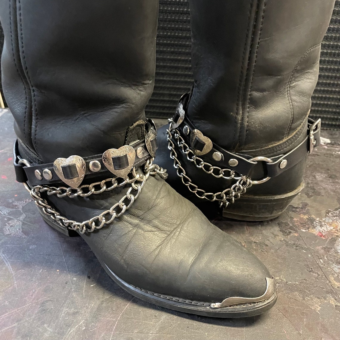 Bootstraps Boot Harness Handmade Genuine Leather Heart Concho Chains ...