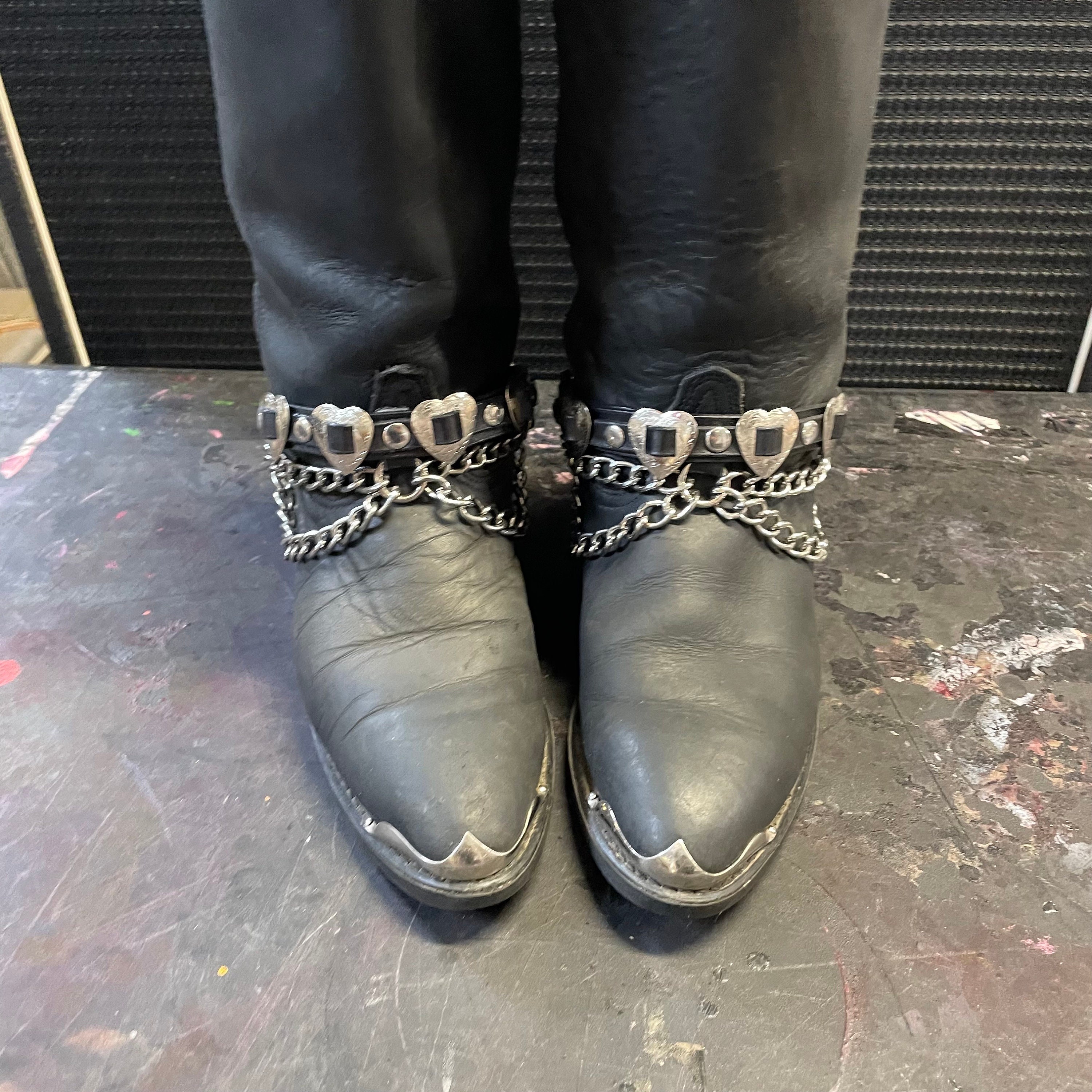 Bootstraps Boot Harness Handmade Genuine Leather Heart Concho Chains ...