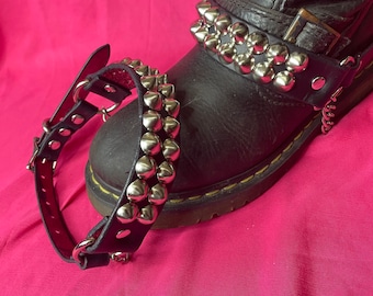 Bootstraps Pair Handmade Genuine Black Leather Studded Stud Spikes 77 ...